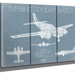 Turbine Cougar Baron Aircraft Blueprint Wall Art - Original Airplane ...
