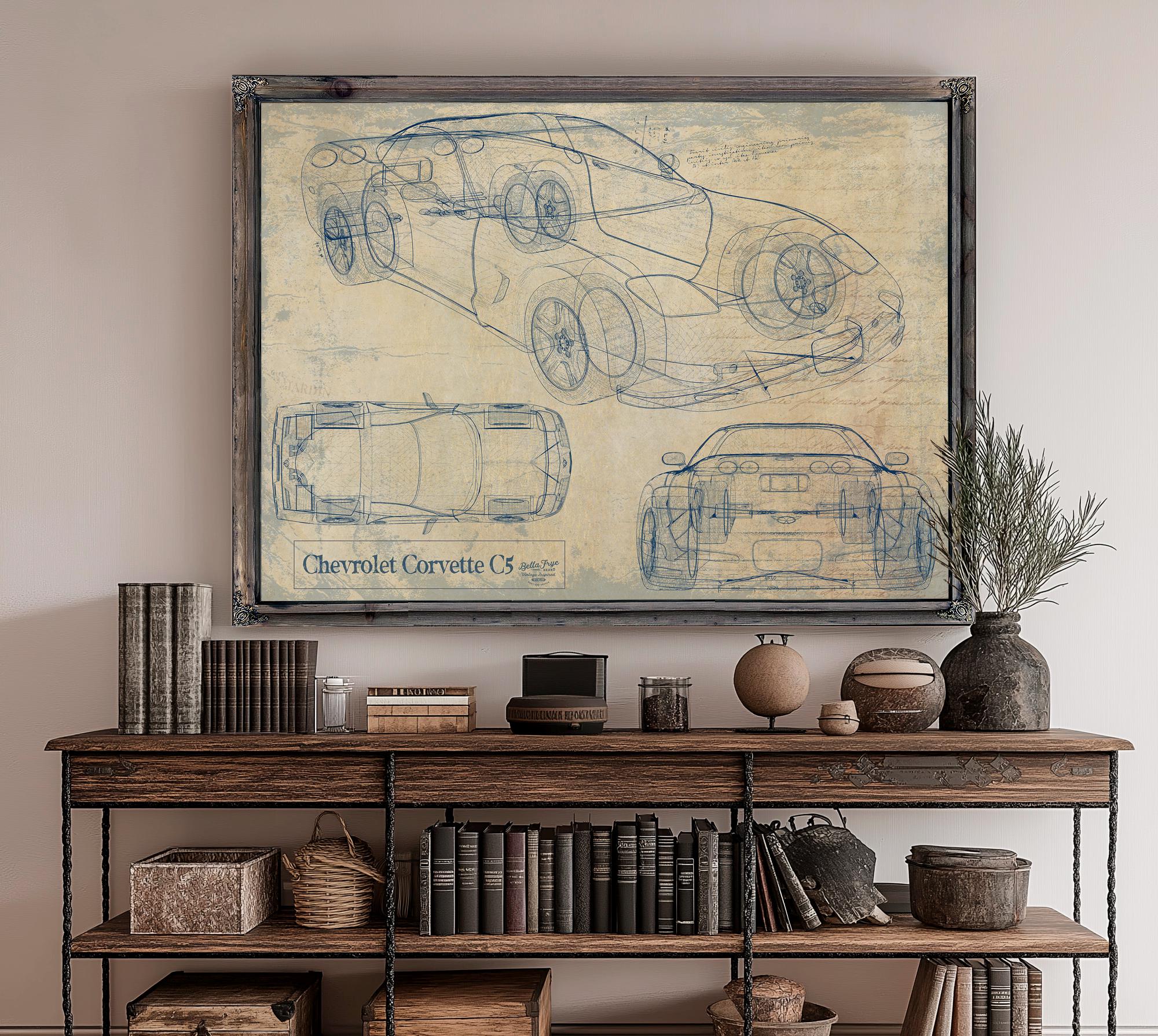 Vintage Chevrolet Corvette (C5) Car Model Print, Original Blueprint ...