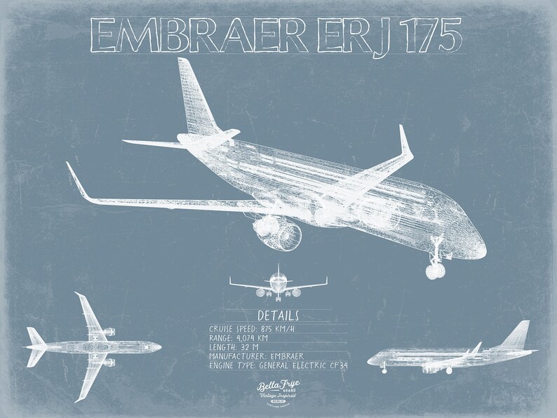 Embraer ERJ-175 Aircraft Blueprint Wall Art Original - Etsy