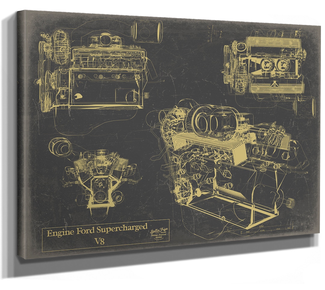 Vintage Engine Ford Supercharged V8 Print, Gifts for Him, Original ...