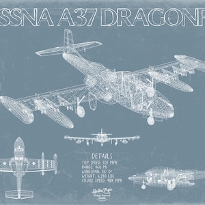 Cessna A-37 Dragonfly Aircraft Blueprint Wall Art - Original Airplane ...