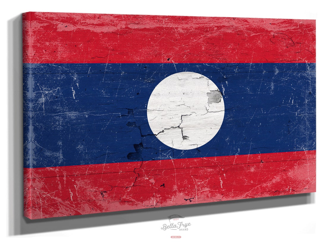 Laos Flag Wall Art - Vintage Laos Flag Sign Weathered Wood Style on ...