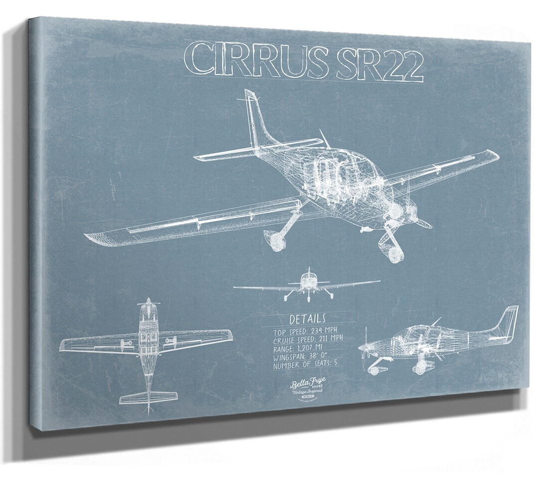 Cirrus SR22 Aircraft Blueprint Wall Art - Original Airplane Print - Etsy