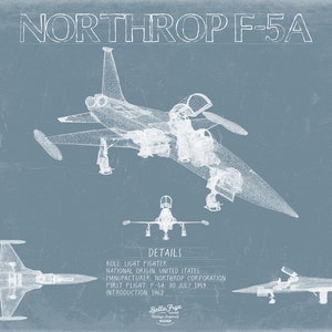 Northrop F-5A Freedom Fighter Aircraft Blueprint Wall Art - Original ...