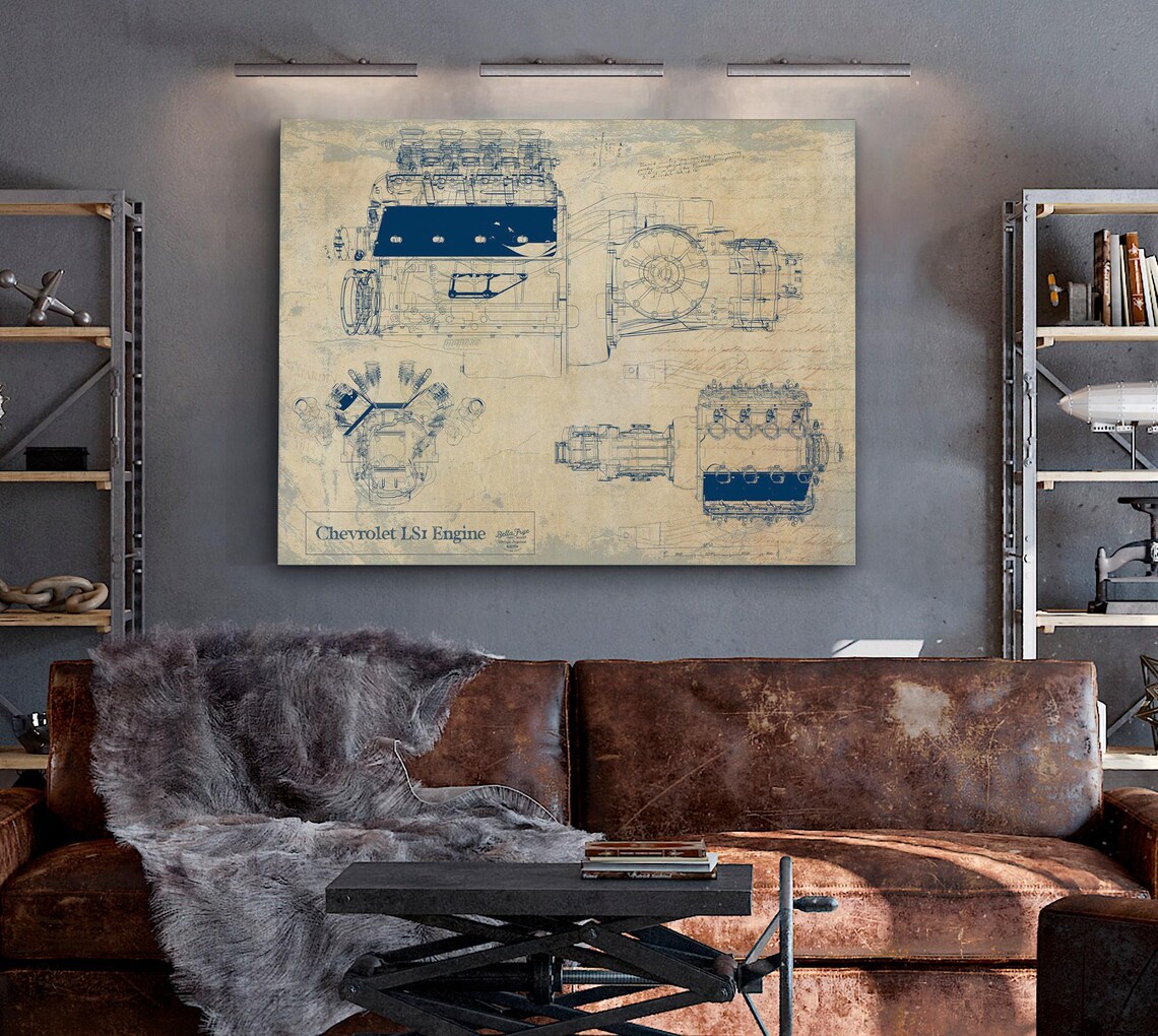 Vintage Chevrolet LS1 Engine Print, Original Blueprint Canvas - Etsy