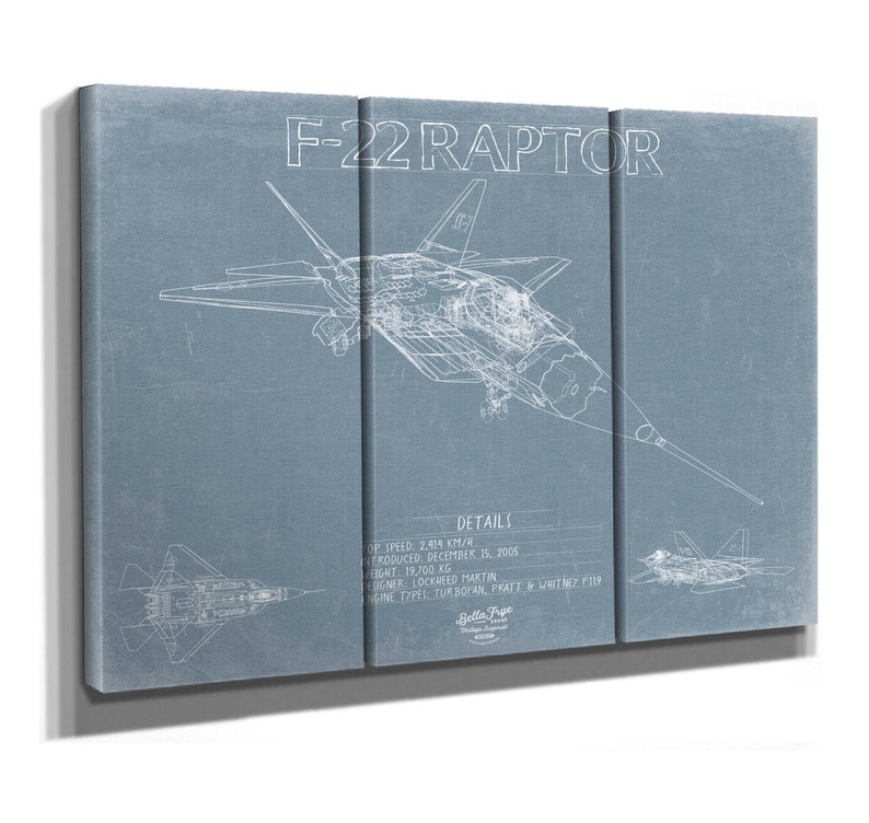 F-22 Raptor Aircraft Blueprint Wall Art Original Fighter - Etsy