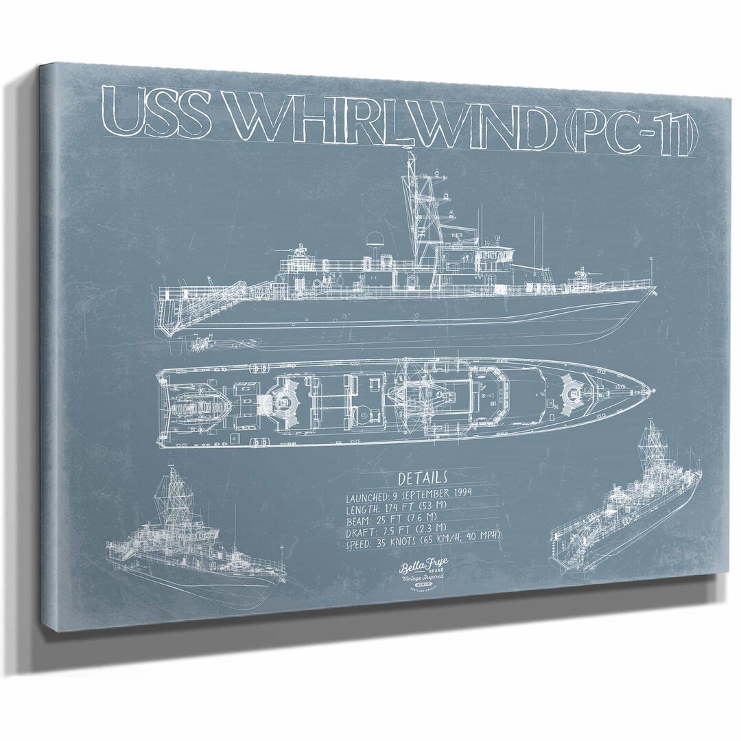 USS Whirlwind (PC-11) Blueprint Wall Art - Original Patrol Ship Print ...