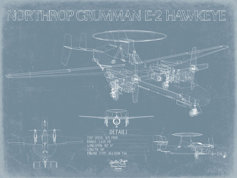 E-2 Hawkeye Blueprint Wall Art Original Airplane Print - Etsy