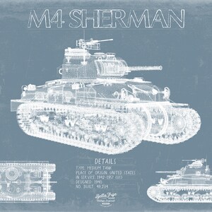 M4 Sherman Tank Blueprint Wall Art - Original Military Print - Etsy