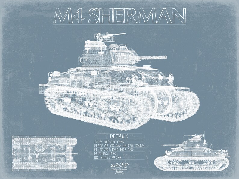 M4 Sherman Tank Blueprint Wall Art Original Military Print - Etsy