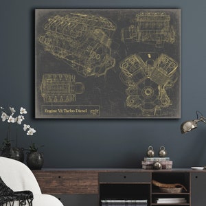 Vintage Engine V8 Turbo Diesel Print, Original Blueprint Canvas - Etsy