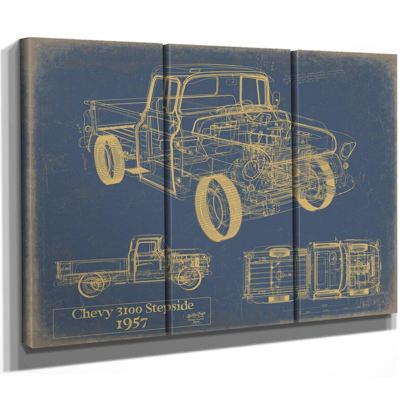 Vintage 1957 Chevy 3100 Stepside Pickup Model Print, Original Blueprint ...