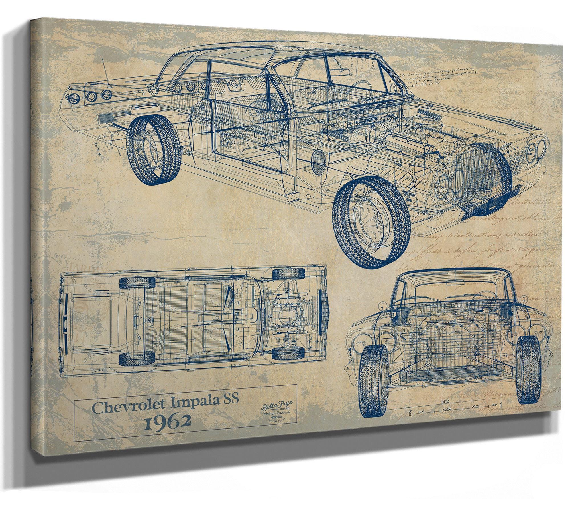 Vintage 1962 Chevrolet Impala SS Car Model Print, Original Blueprint ...