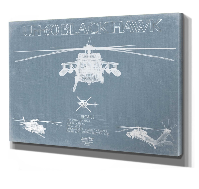 UH-60 Blackhawk Helicopter Aircraft Blueprint Wall Art - Etsy