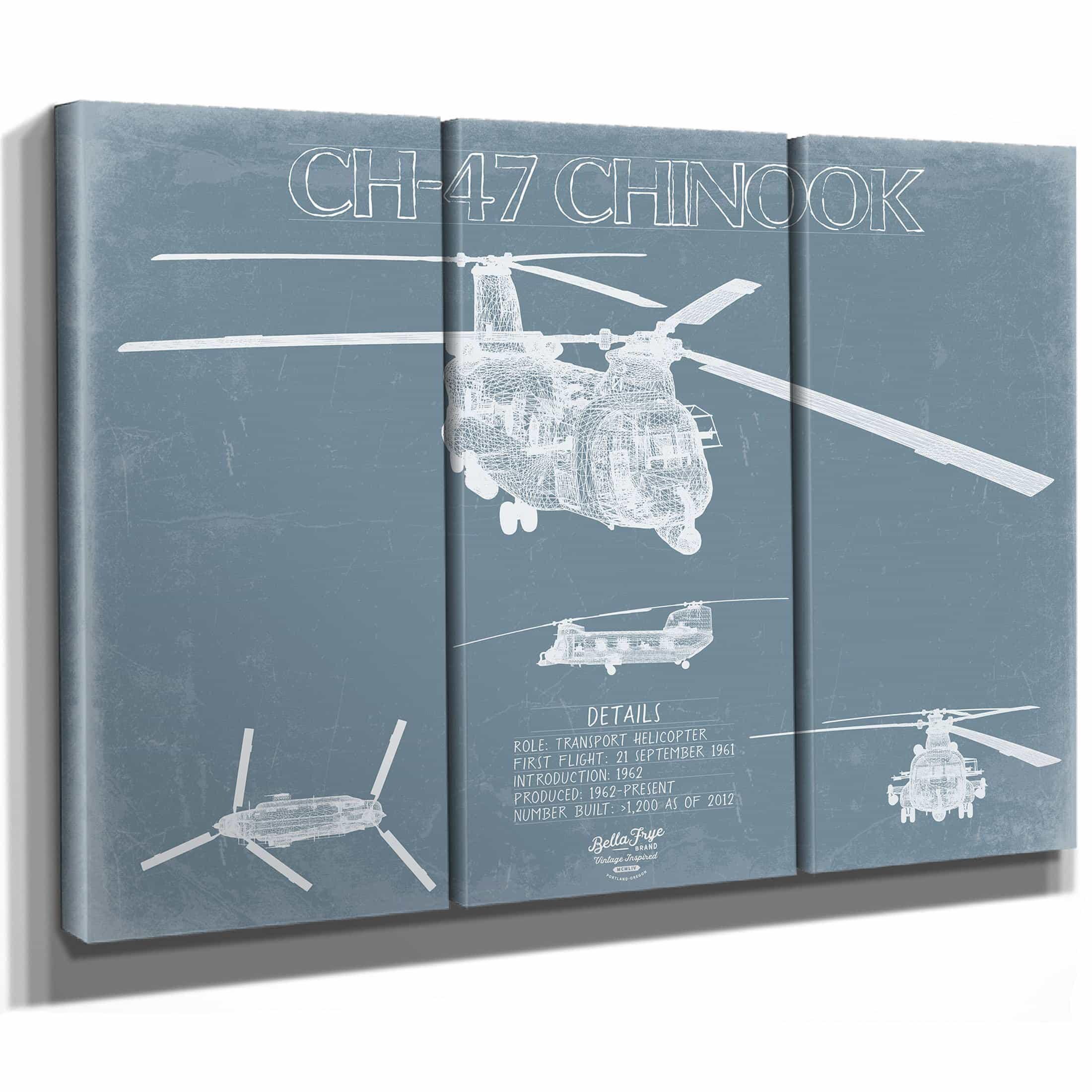 Boeing CH-47 Chinook Helicopter Blueprint Wall Art - Original Aviation ...