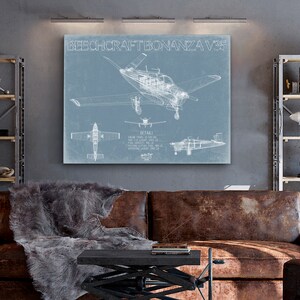Beechcraft Bonanza V35 Aircraft Blueprint Wall Art - Original Aviation ...