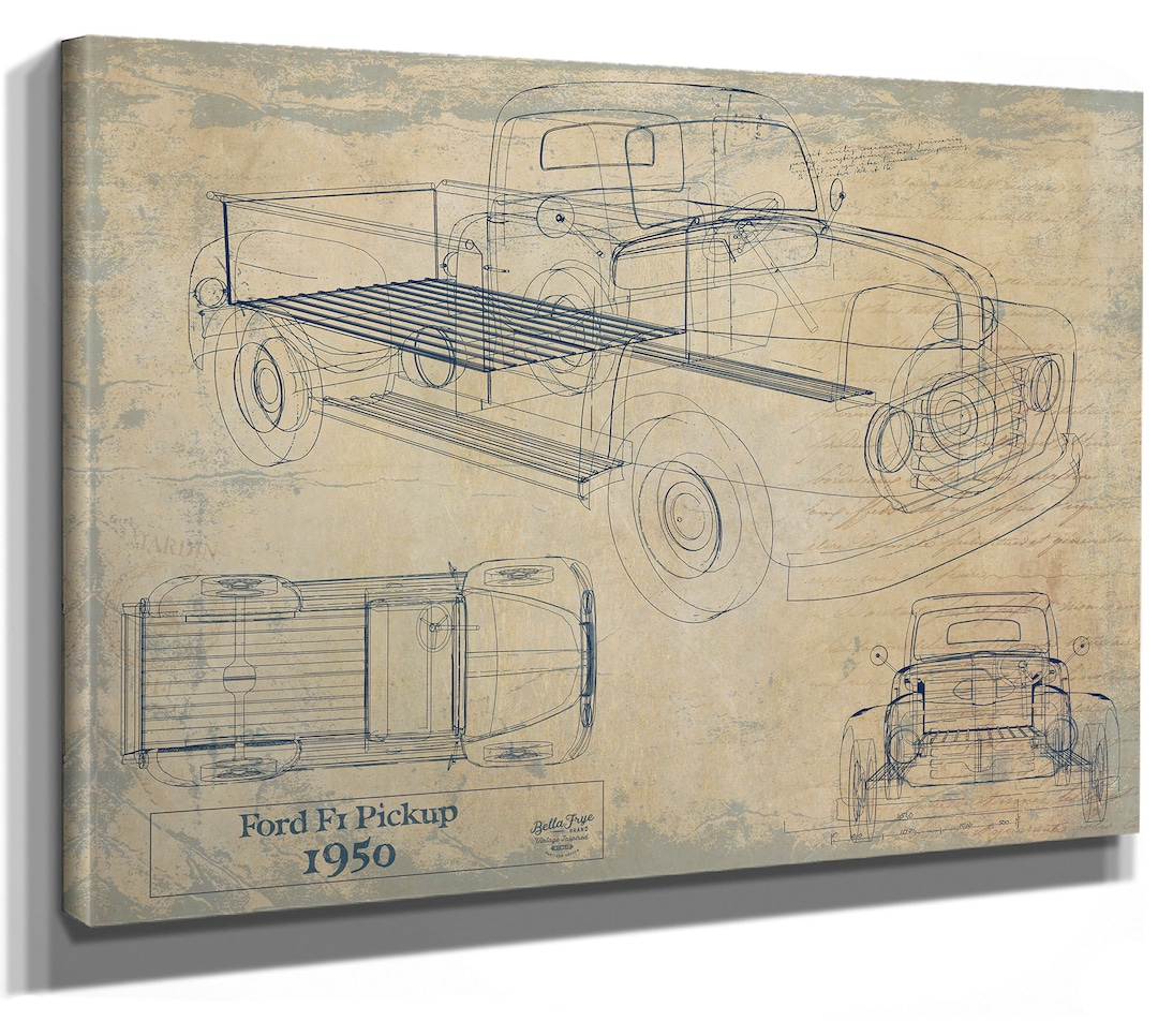 1950 Ford F1 Pickup Truck Model Mancave Blueprint Art - Etsy