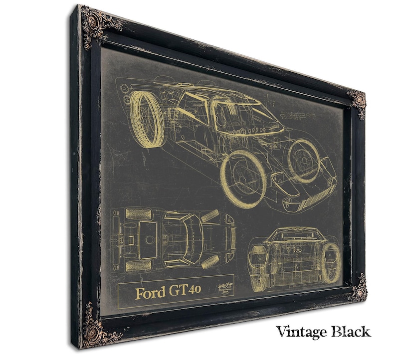 Ford GT40 Car Model Print, Original Blueprint Canvas, Framed, or ...