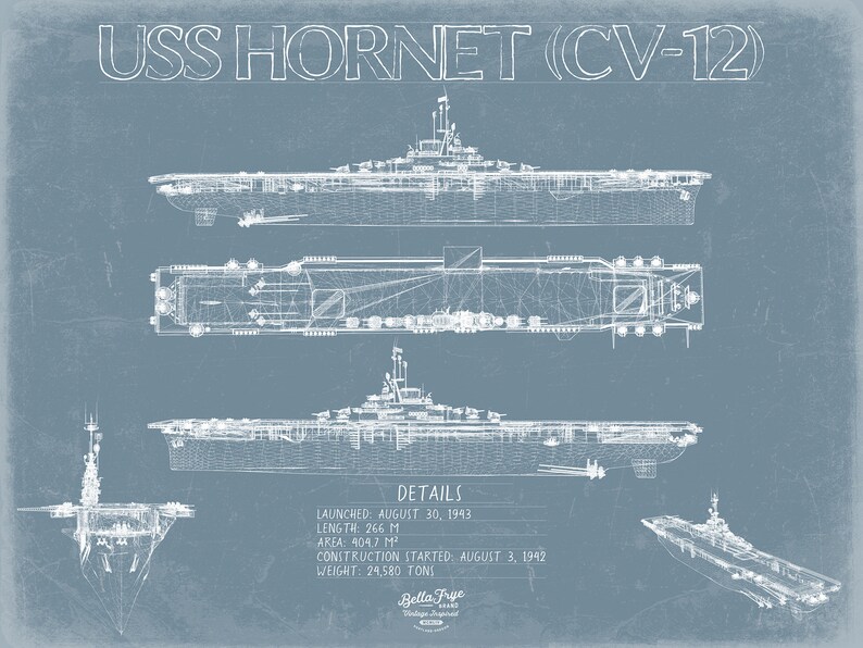 USS Hornet CV-12 Blueprint Wall Art Original Carrier Print - Etsy