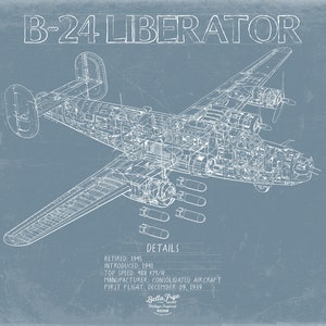B-24 Liberator Aircraft Blueprint Wall Art - Original Aviation Plane ...