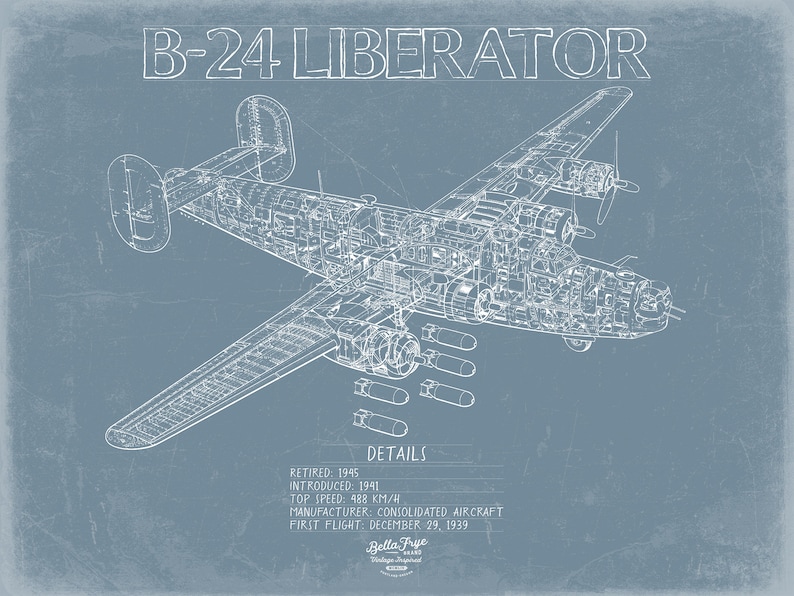 B-24 Liberator Aircraft Blueprint Wall Art Original Aviation - Etsy