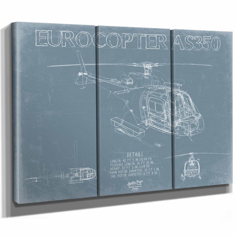 Eurocopter AS350 Écureuil Blueprint Wall Art - Original Aviation Print ...