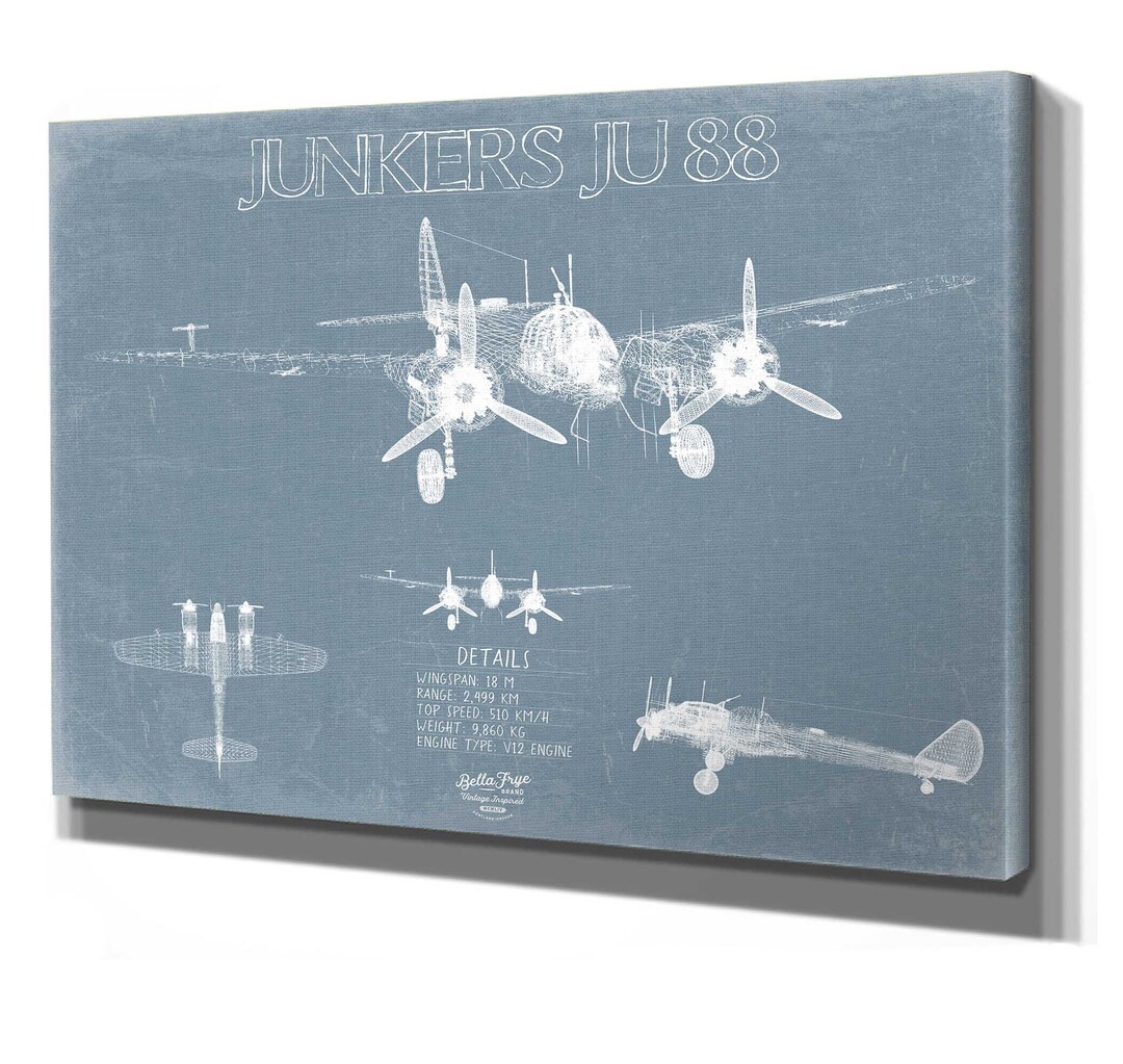 Junkers Ju 88 Aircraft Blueprint Wall Art - Original Airplane Print - Etsy