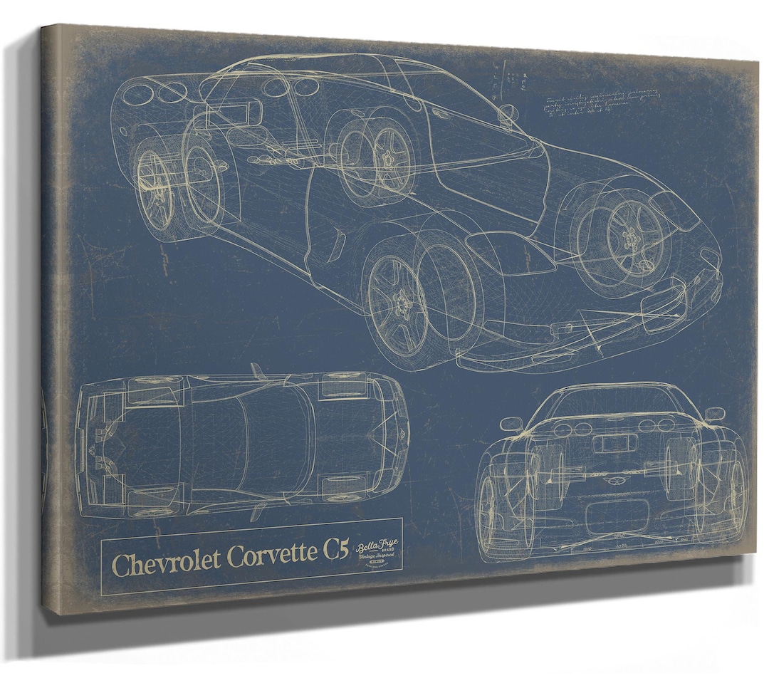 Vintage Chevrolet Corvette (C5) Car Model Print, Original Blueprint ...