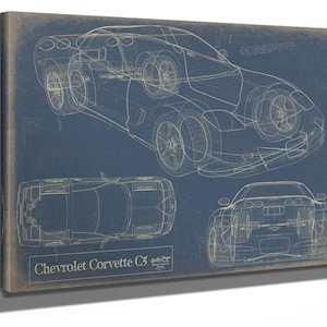 Vintage Chevrolet Corvette (C5) Car Model Print, Original Blueprint ...