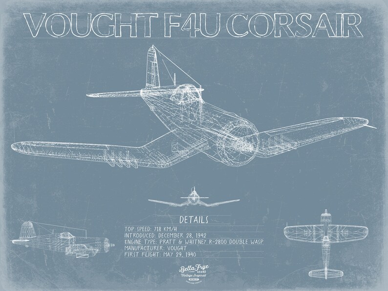 Vought F4U Corsair Blueprint Wall Art Original WW II - Etsy