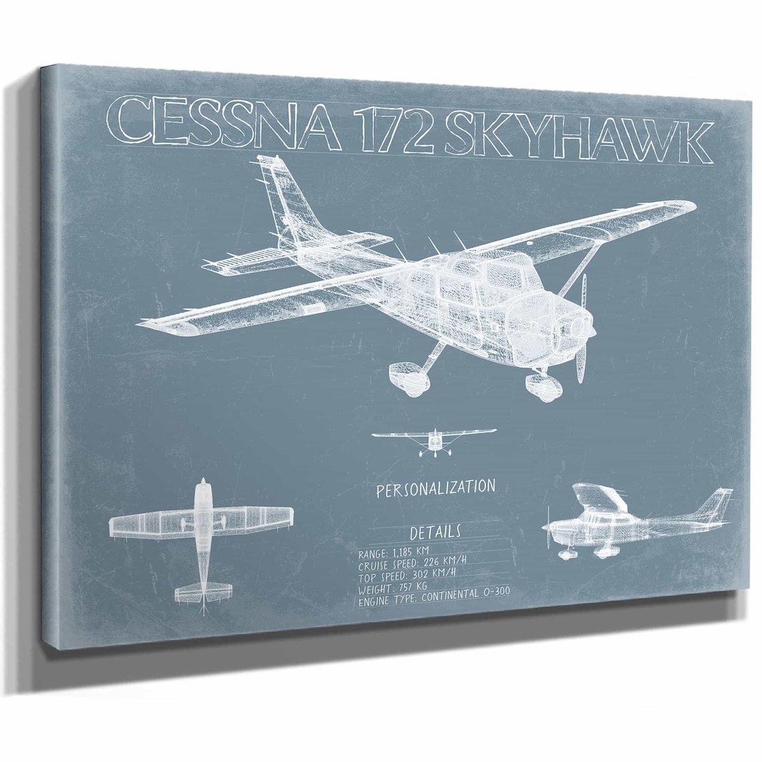 Cessna 172 Skyhawk Aircraft Blueprint Wall Art - Original Airplane ...