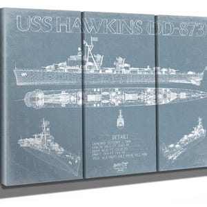 USS Hawkins (DD-873) Blueprint Wall Art - Original Destroyer Print - Etsy