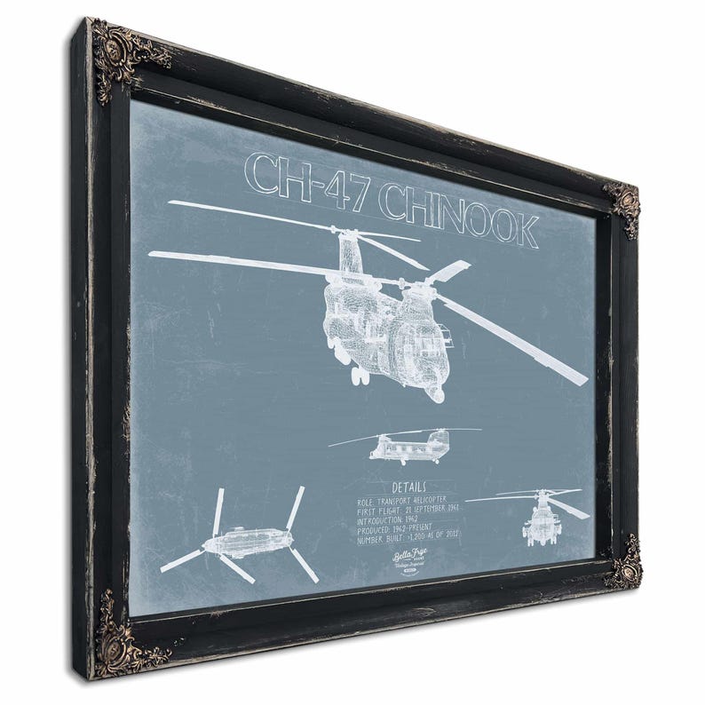 Boeing CH-47 Chinook Helicopter Blueprint Wall Art - Original Aviation ...