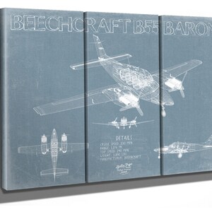 Beechcraft B55 Baron V03 Aircraft Blueprint Wall Art - Original ...