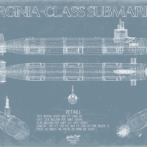Virginia-class Submarine Blueprint Wall Art - Original Submarine Print ...