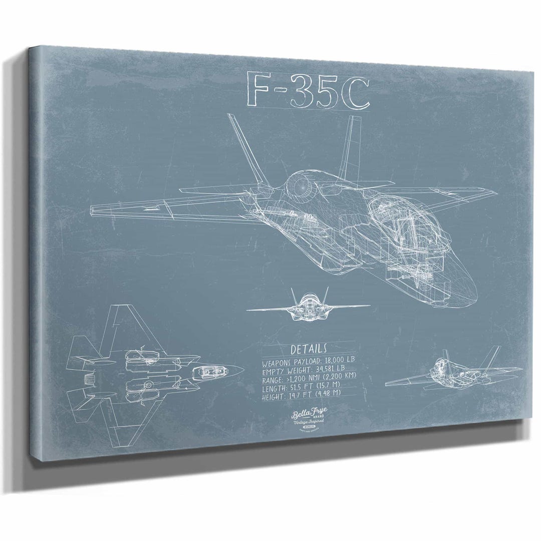 F-35C Lightning II Aircraft Blueprint Wall Art - Original Fighter Plane ...