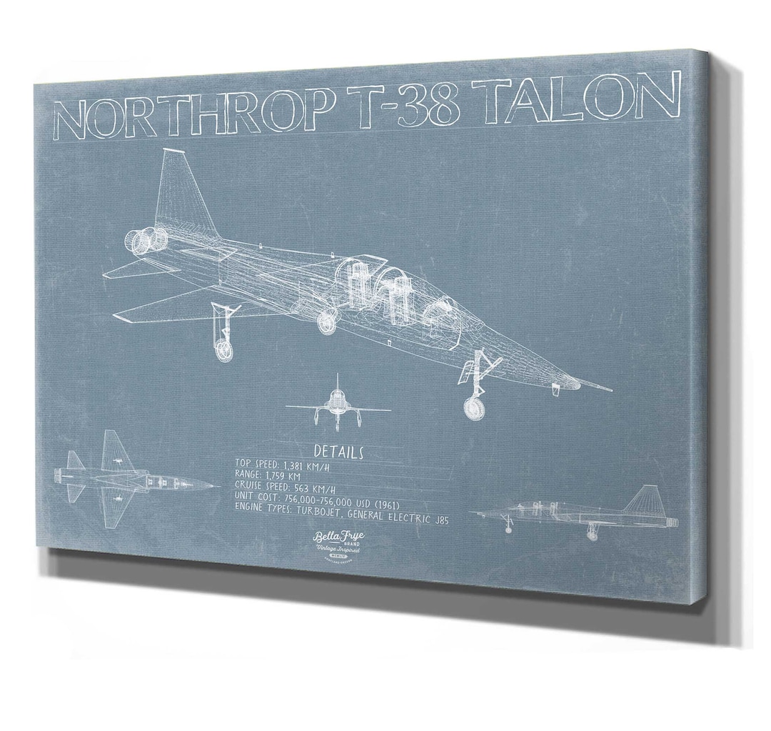Northrop Grumman T-38 Talon Aircraft Blueprint Wall Art - Original ...