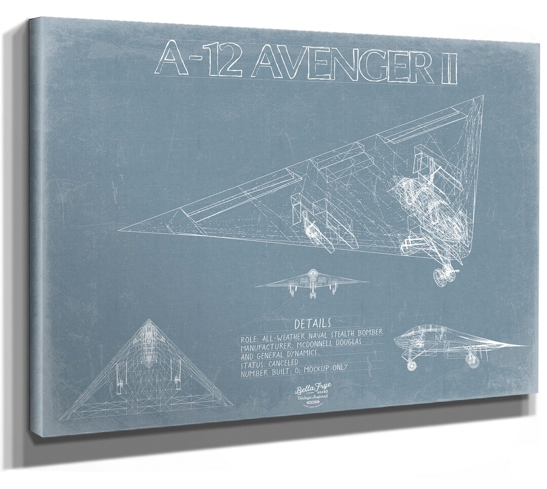 Mcdonnell Douglas A-12 AVENGER II Aircraft Blueprint Wall Art ...