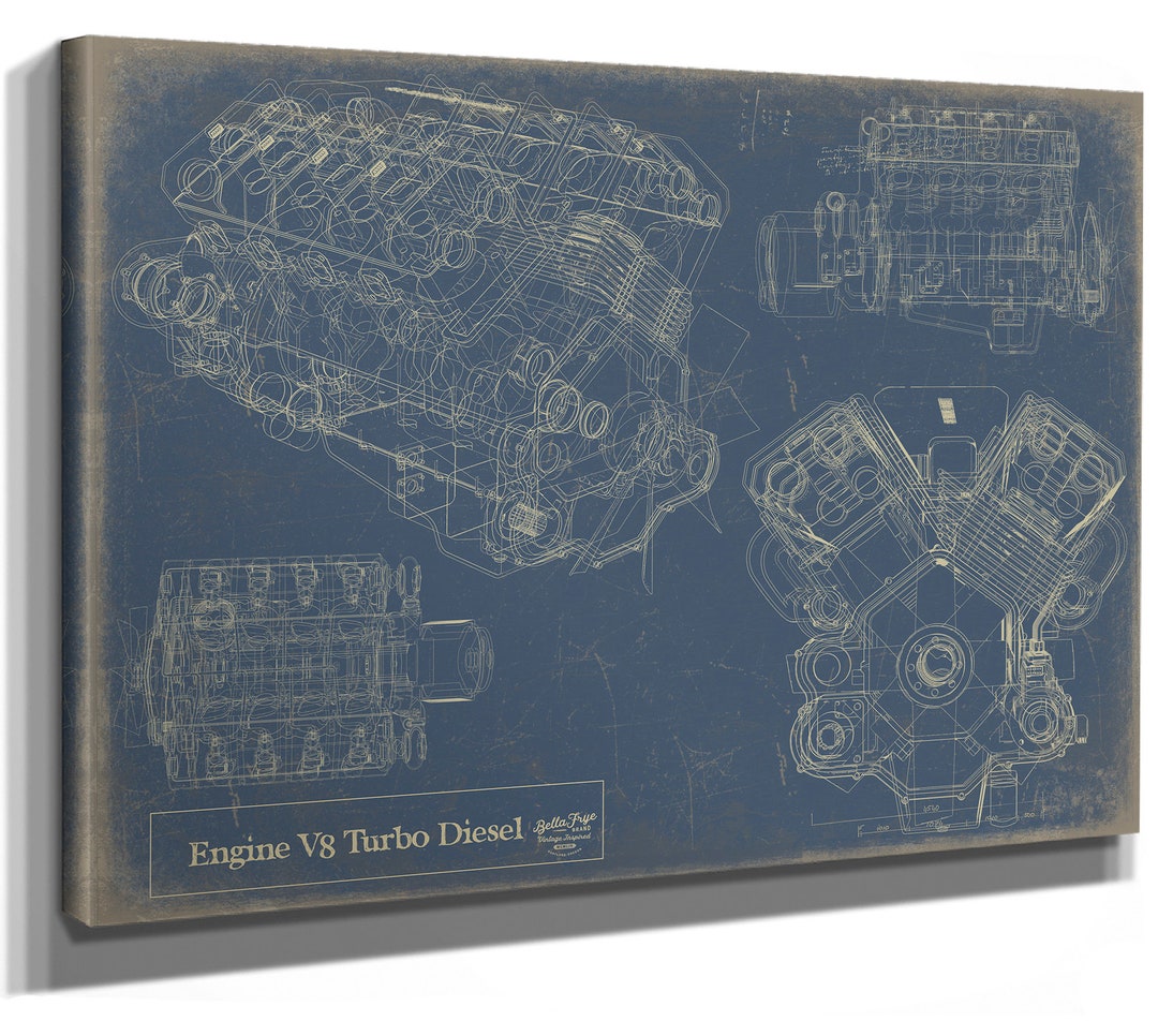 Vintage Engine V8 Turbo Diesel Print, Original Blueprint Canvas - Etsy