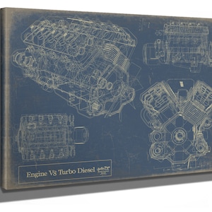 Vintage Engine V8 Turbo Diesel Print, Original Blueprint Canvas - Etsy