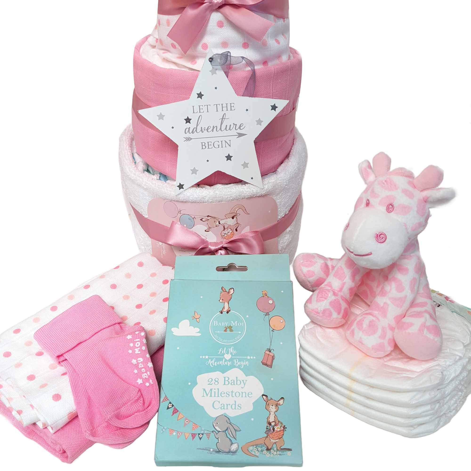3 Tier Baby Girl Gift Hamper, Nappy Cake Girl, Baby Girl Gift Baby ...
