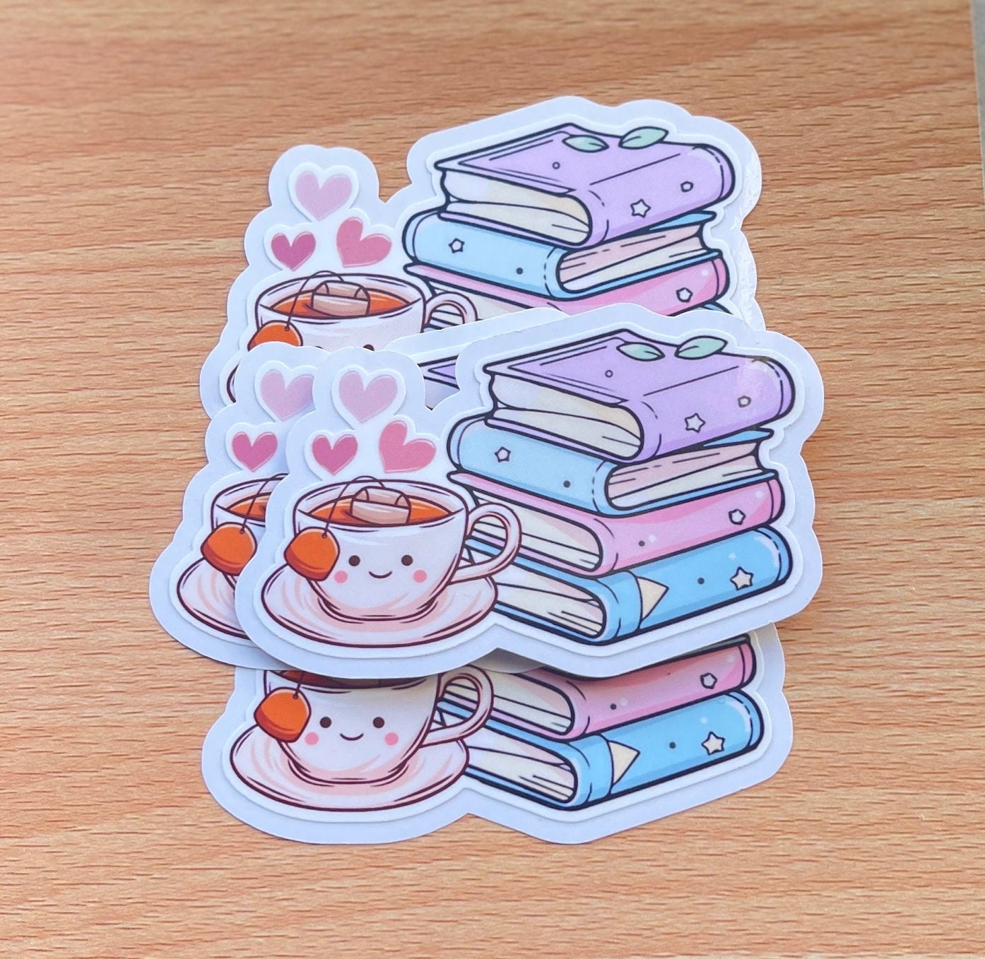 Cute Tea Cup Book Kawaii Die Cut Vinyl Sticker With Easy Peel|tea ...