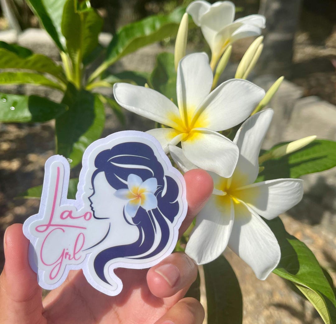 Cute Lao Girl With Plumeria Matte Vinyl Water Resistant Die Cut Sticker ...