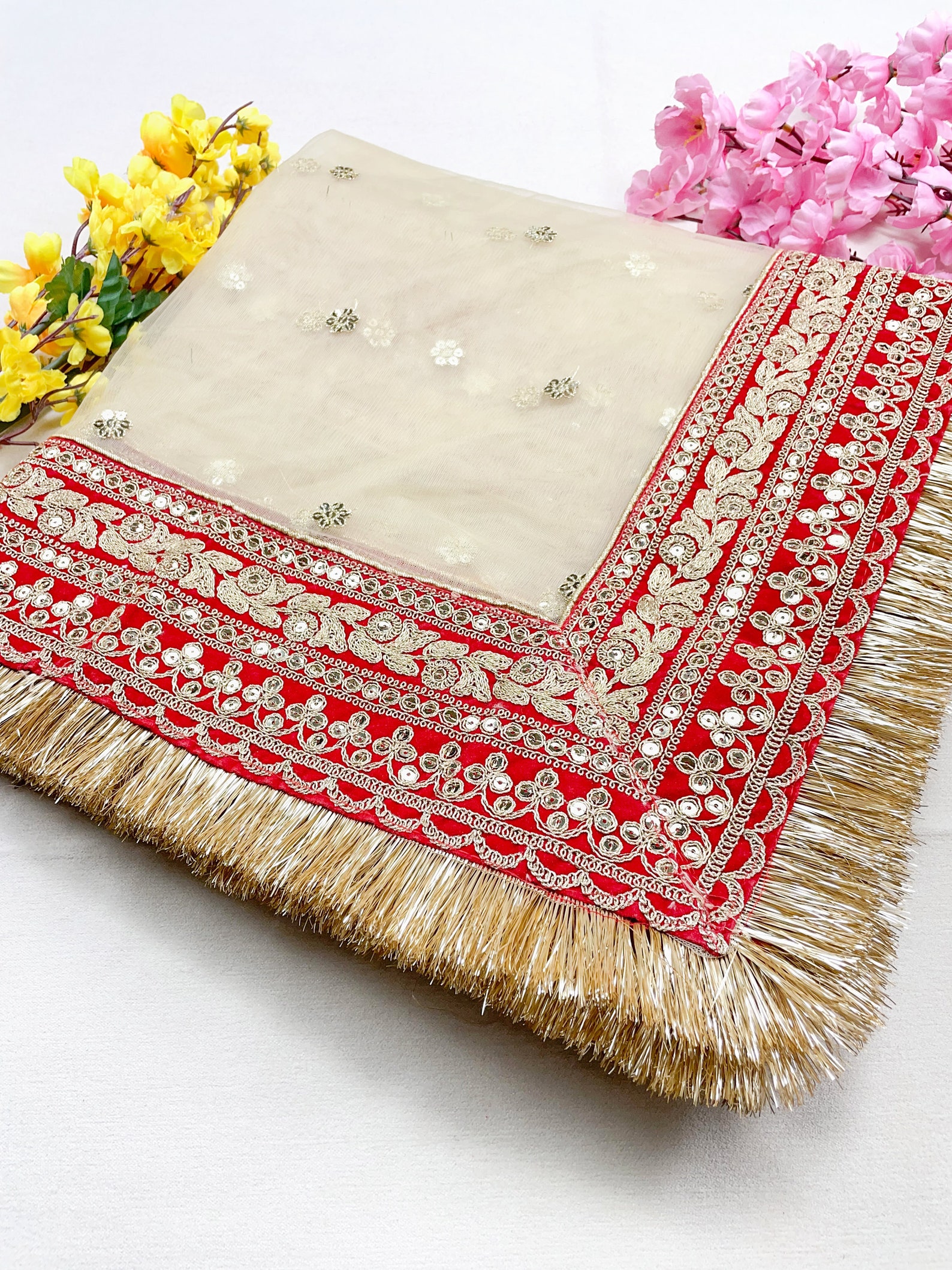 Bridal Dupatta Red Net Embroidery Sabyasachi Bridal Dupatta for Wedding ...