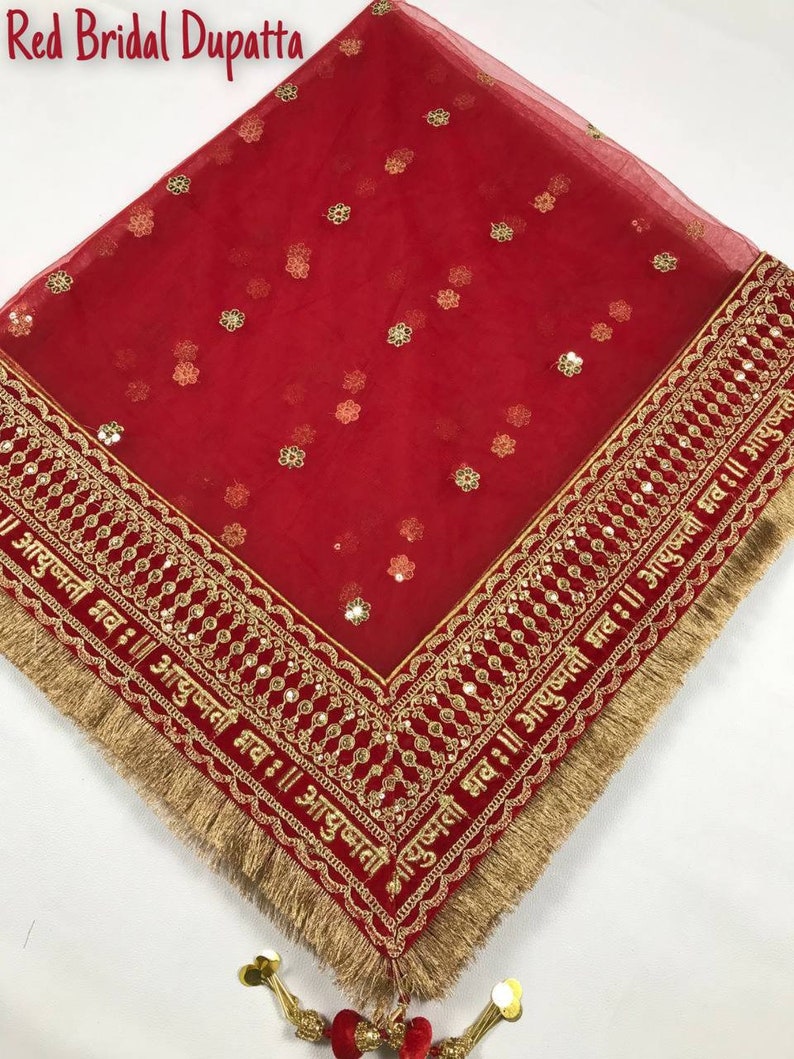 Ayushmati Bhavah Red Net Bridal Dupattas for Wedding Day - Etsy