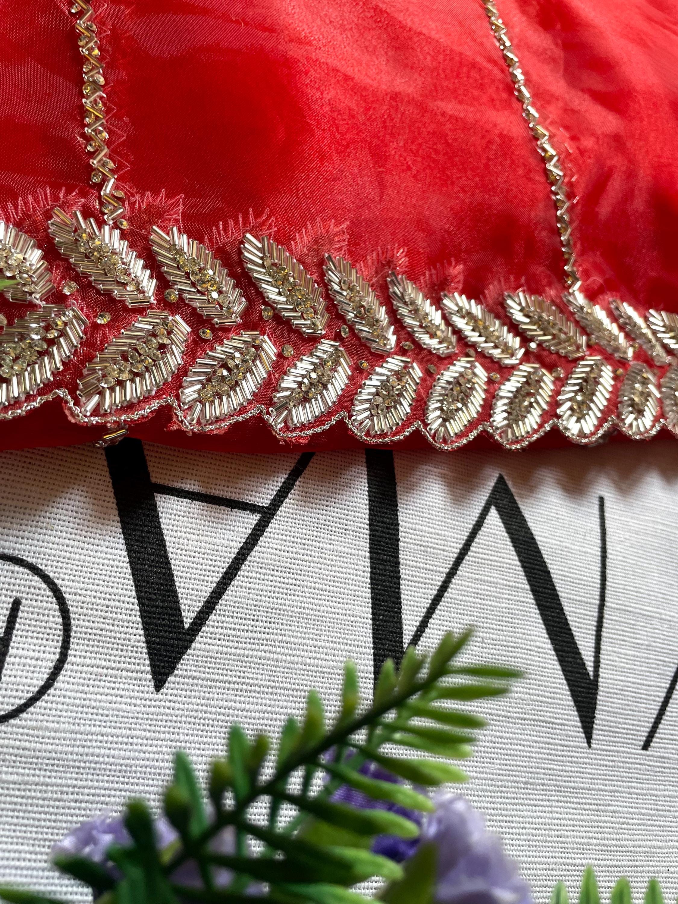 Red Tissue Organza Dupatta With Handcrafted Real Glass Beads and ...