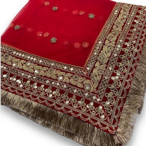 Bridal Dupatta Red Net Embroidery Sabyasachi Bridal Dupatta for Wedding ...
