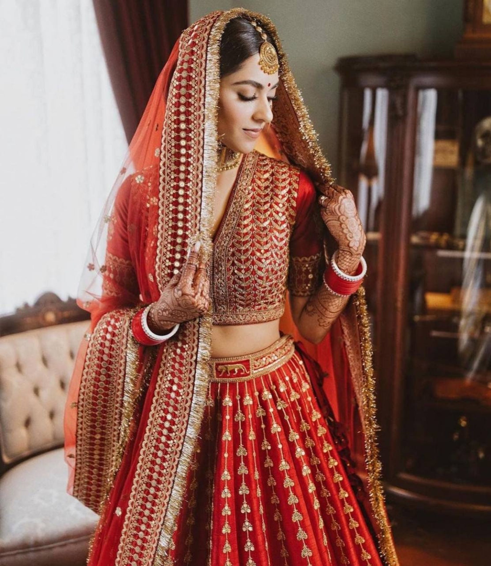 Red Net Embroidery Sabyasachi Bridal Dupatta for Wedding - Etsy