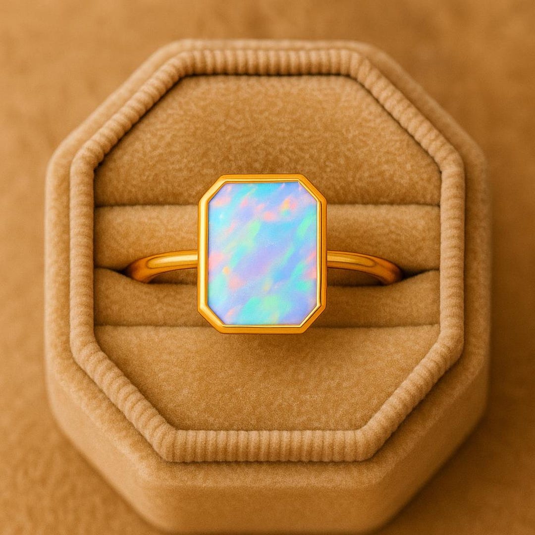 Large Octagon Opal Ring in Gold • Dainty Bezel Opal Statement Ring ...