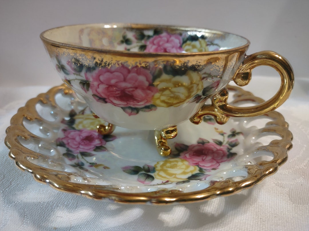 Lusterware,tea Cup and Saucer, Gold Trimmed - Etsy